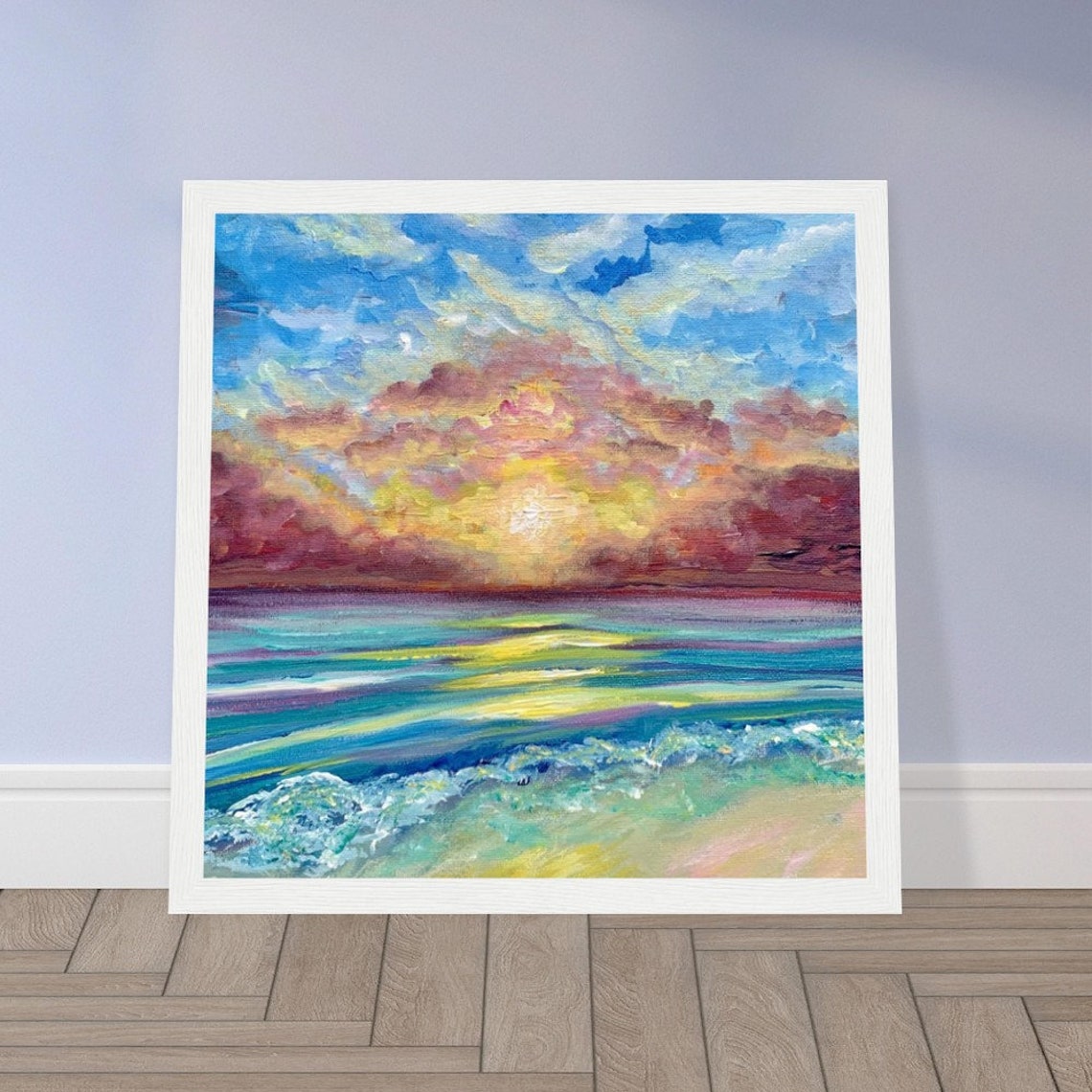 12X12 Square Blue Sunset Premium Semi-glossy Paper Wooden Fine Art ...
