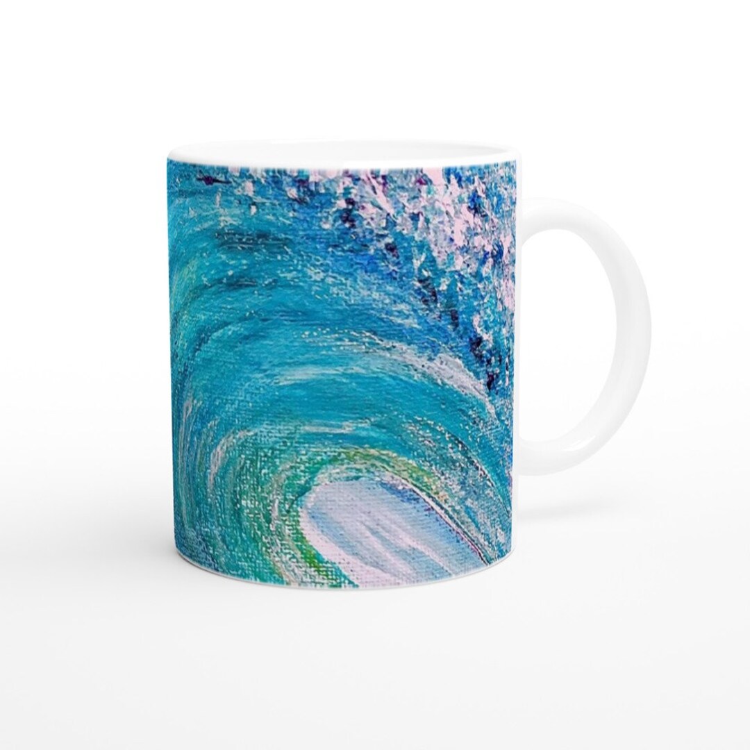 Blue Purple Wave Vivid Vibrant Colourful Wave Mug Sea Painting White ...
