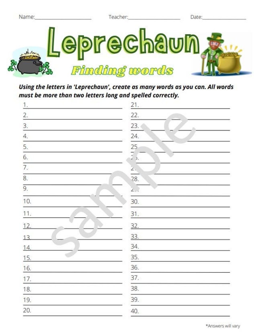 Leprechaun Word Finder. - Etsy