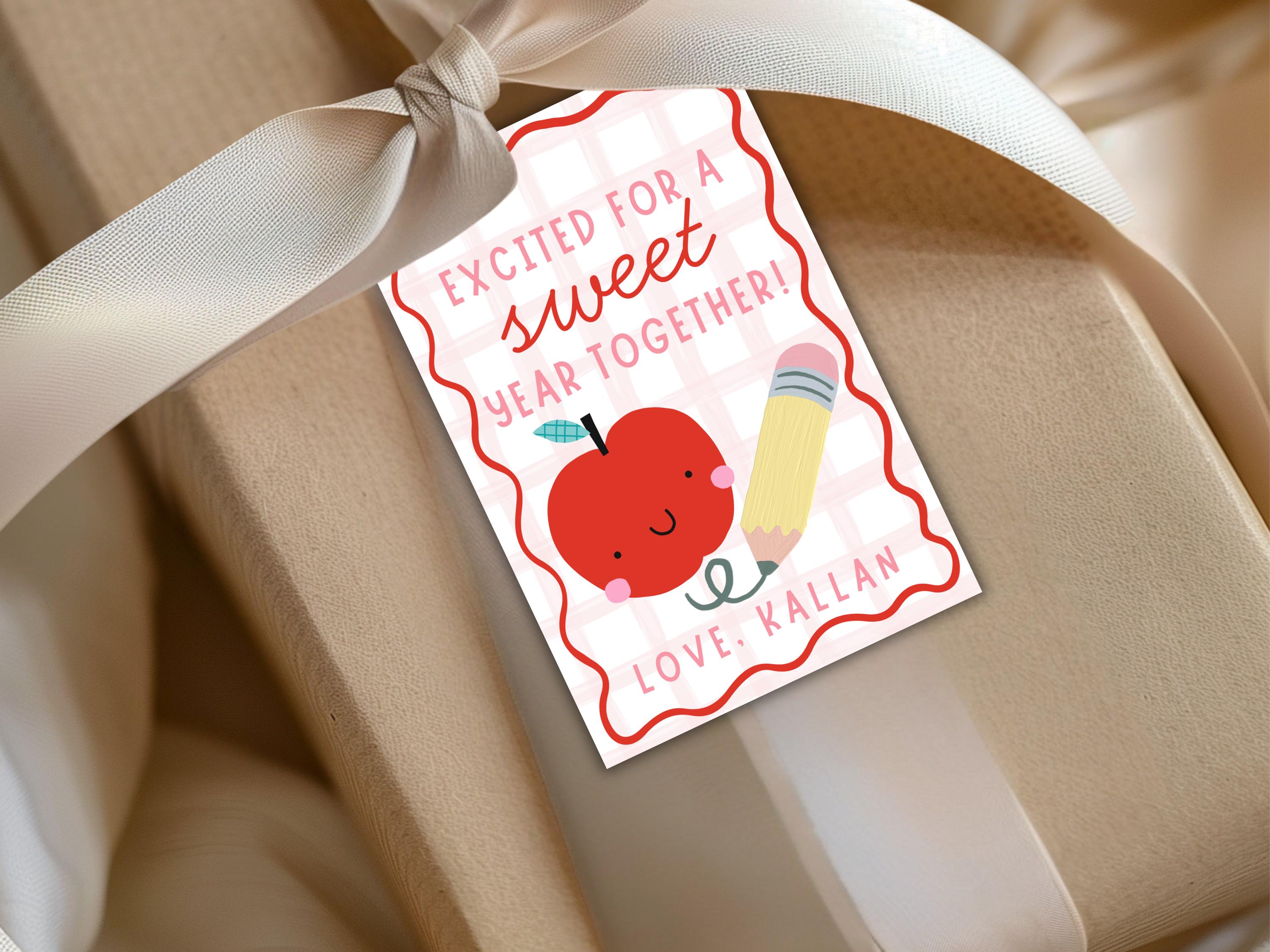 Sweet Year Gift Tag Printable | Pink Gingham Apple Pencil Teacher ...