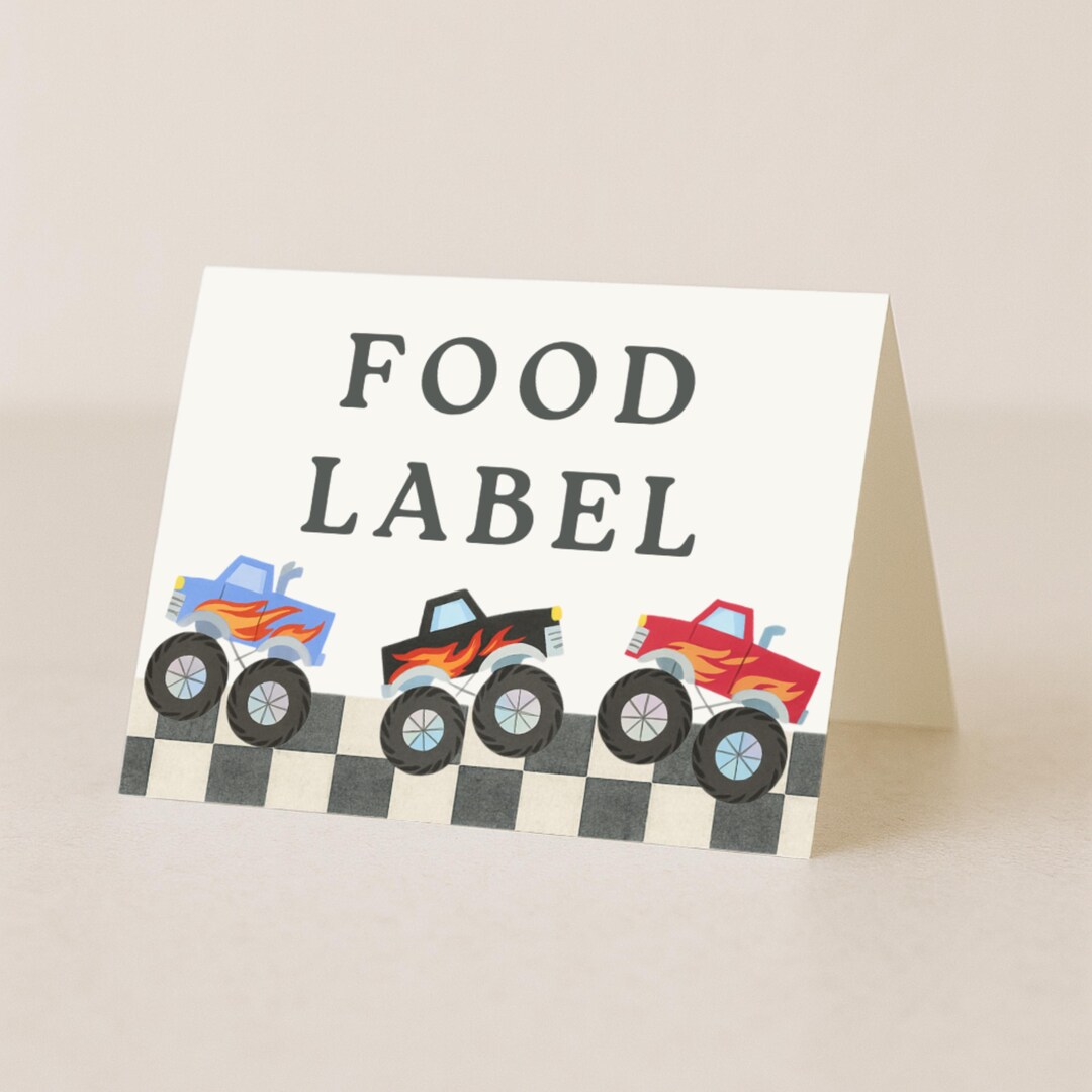 Printable Foldable Food Labels 3.5"x2.5" | Monster Truck Theme ...