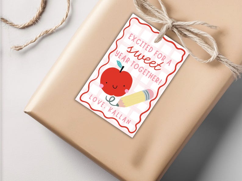 Sweet Year Gift Tag Printable | Pink Gingham Apple Pencil Teacher ...