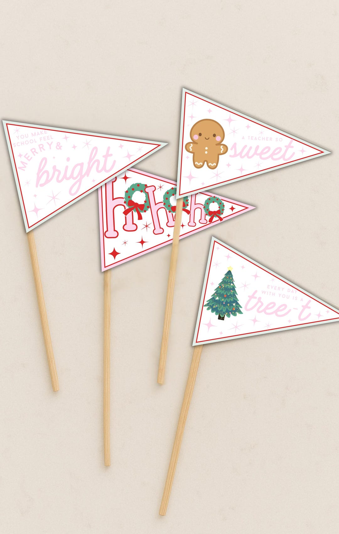 Printable Christmas Pennant Flags | Pastel Teacher Friend Gift Tags ...