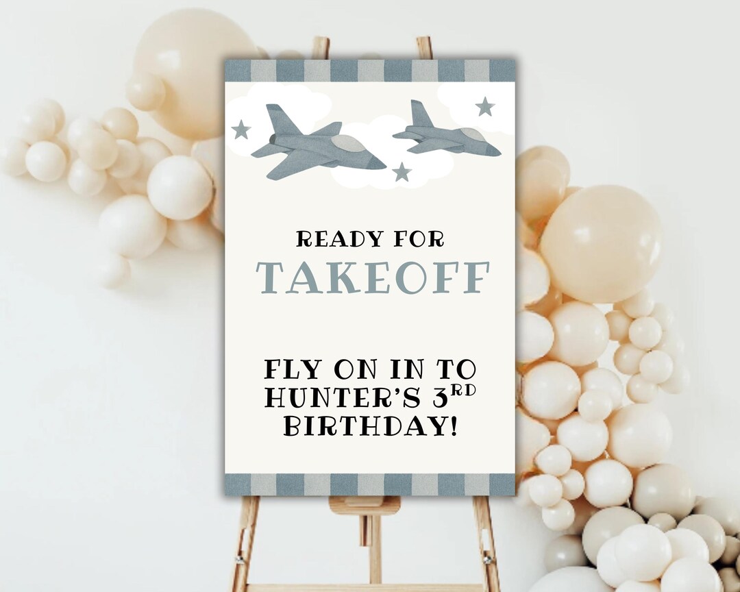 Ready for Takeoff Birthday Poster | Watercolor Jet Plane Welcome Sign ...