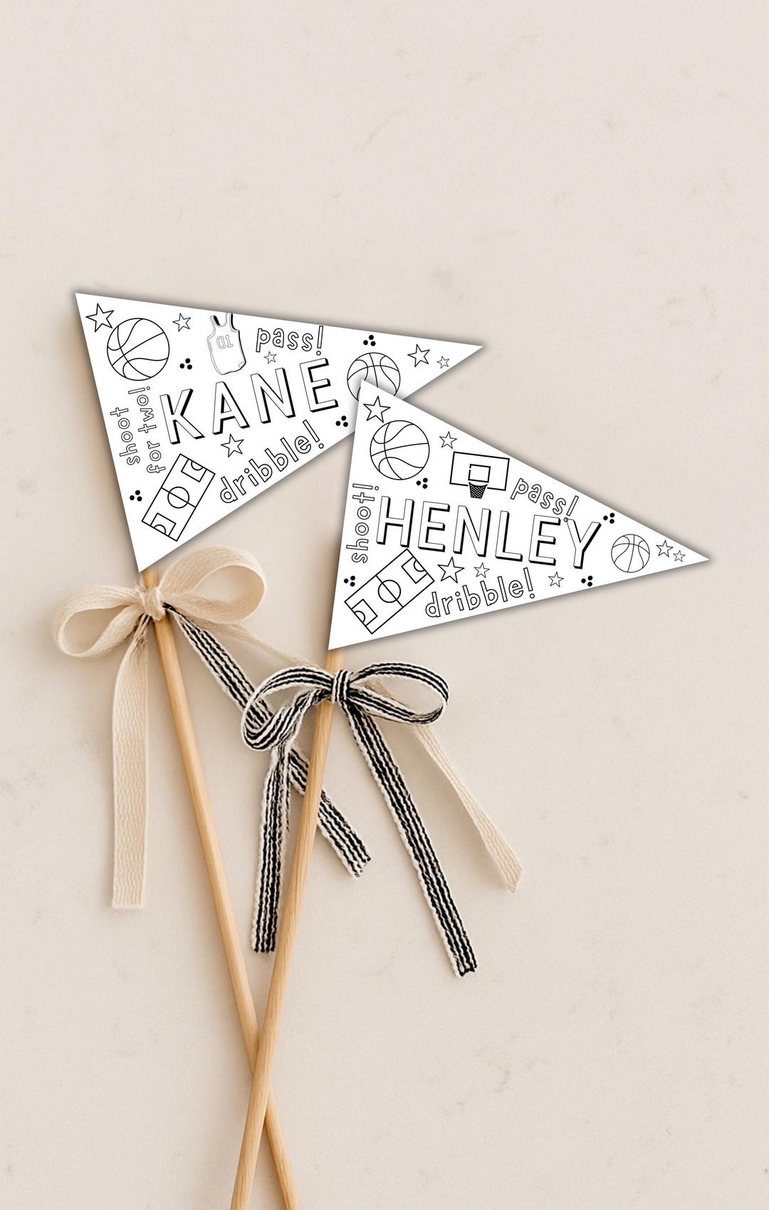 Printable Basketball Pennant Flag | Customizable Name | Colorable Kids ...