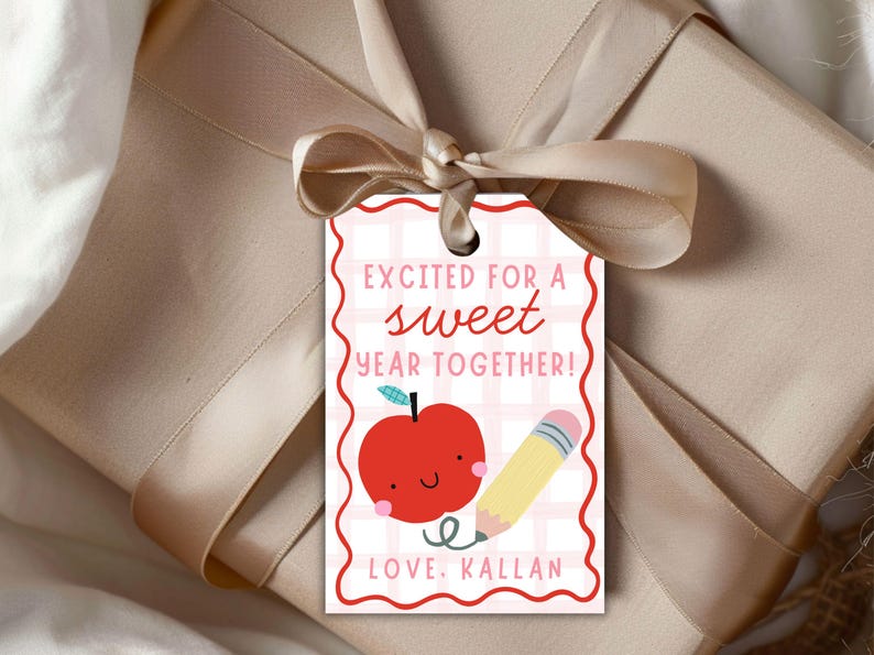Sweet Year Gift Tag Printable | Pink Gingham Apple Pencil Teacher ...