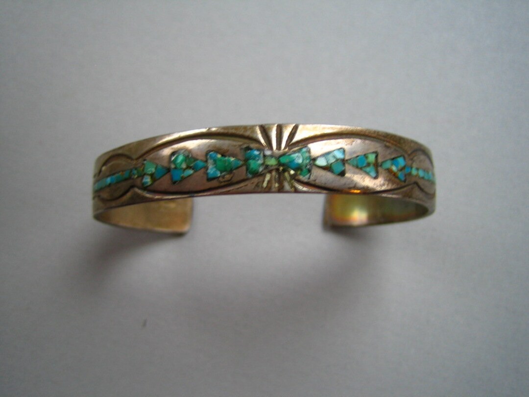 Vintage Gibson Gene Sterling Silver & Crushed Turquoise Cuff Bracelet ...