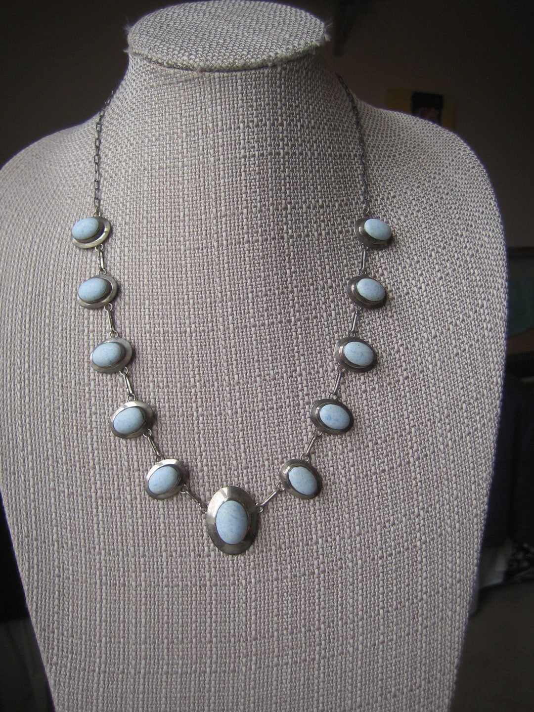 Vintage Sterling Silver & Light Blue Stone Necklace - Etsy