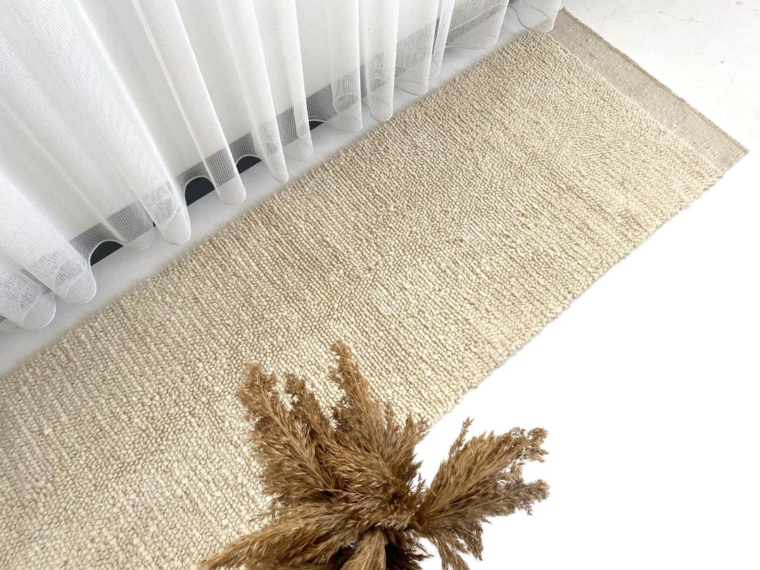 Off White Jute Runner Rug, Chunky White Runner Rug, Handmade Wool Rug ...