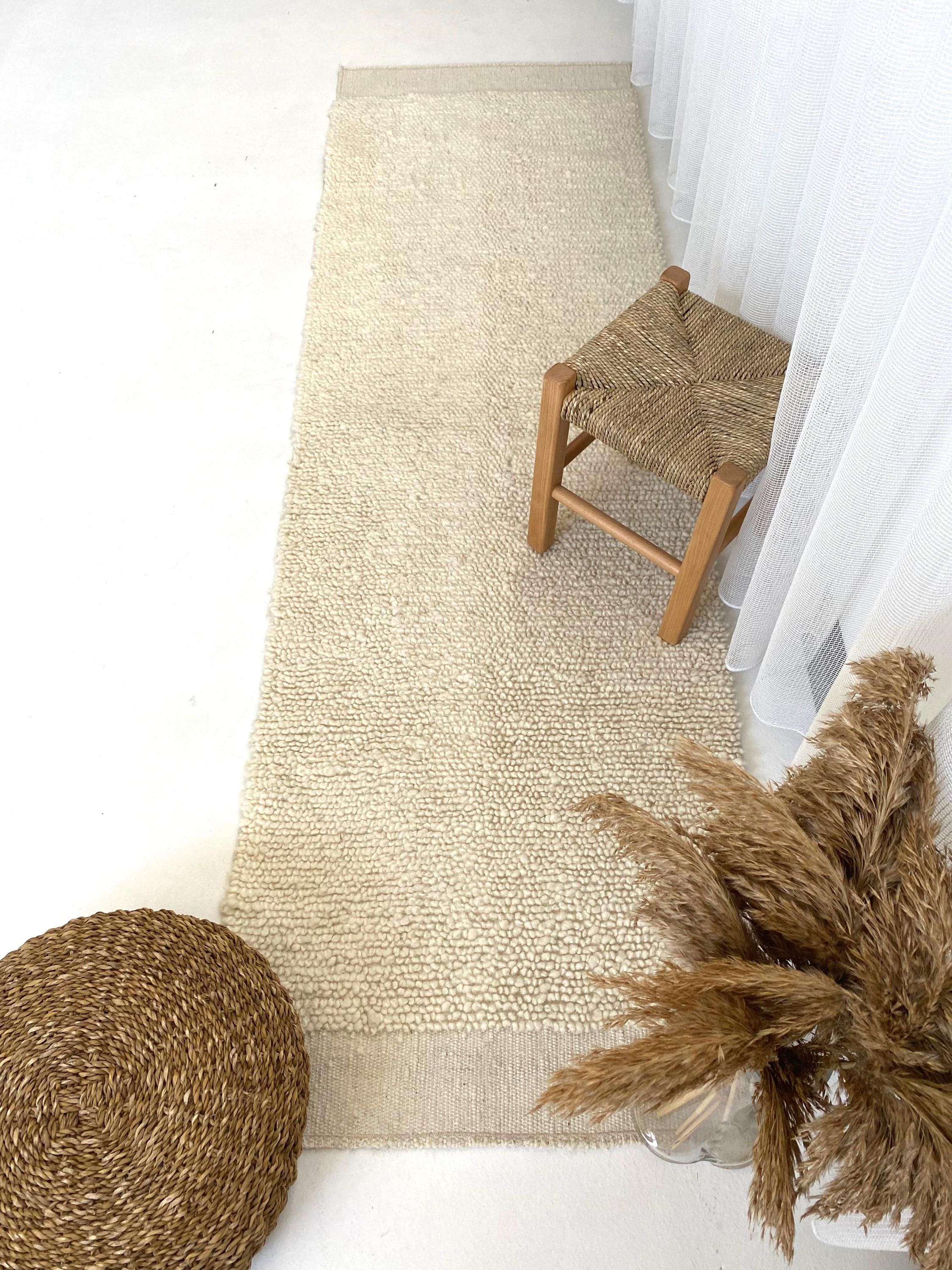 Off White Jute Runner Rug, Chunky White Runner Rug, Handmade Wool Rug ...