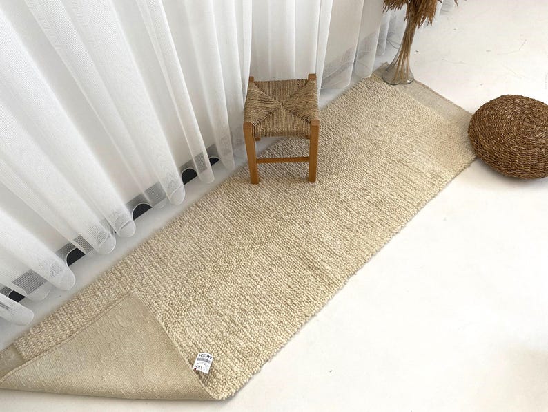 Off White Jute Runner Rug, Chunky White Runner Rug, Handmade Wool Rug ...