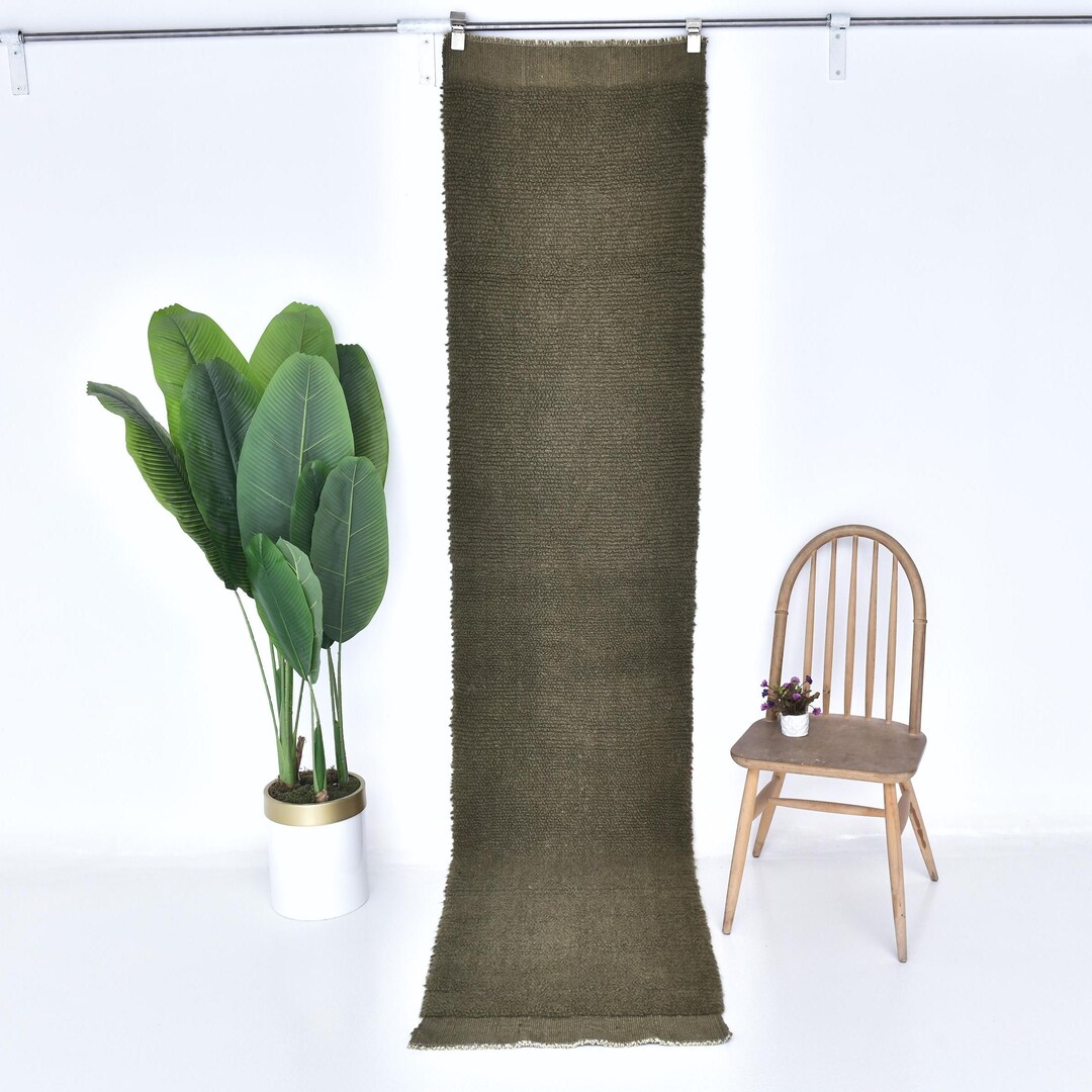 Green Jute Wool Runner Rug - Dark Green Runner Rug - Handmade Wool Jute ...