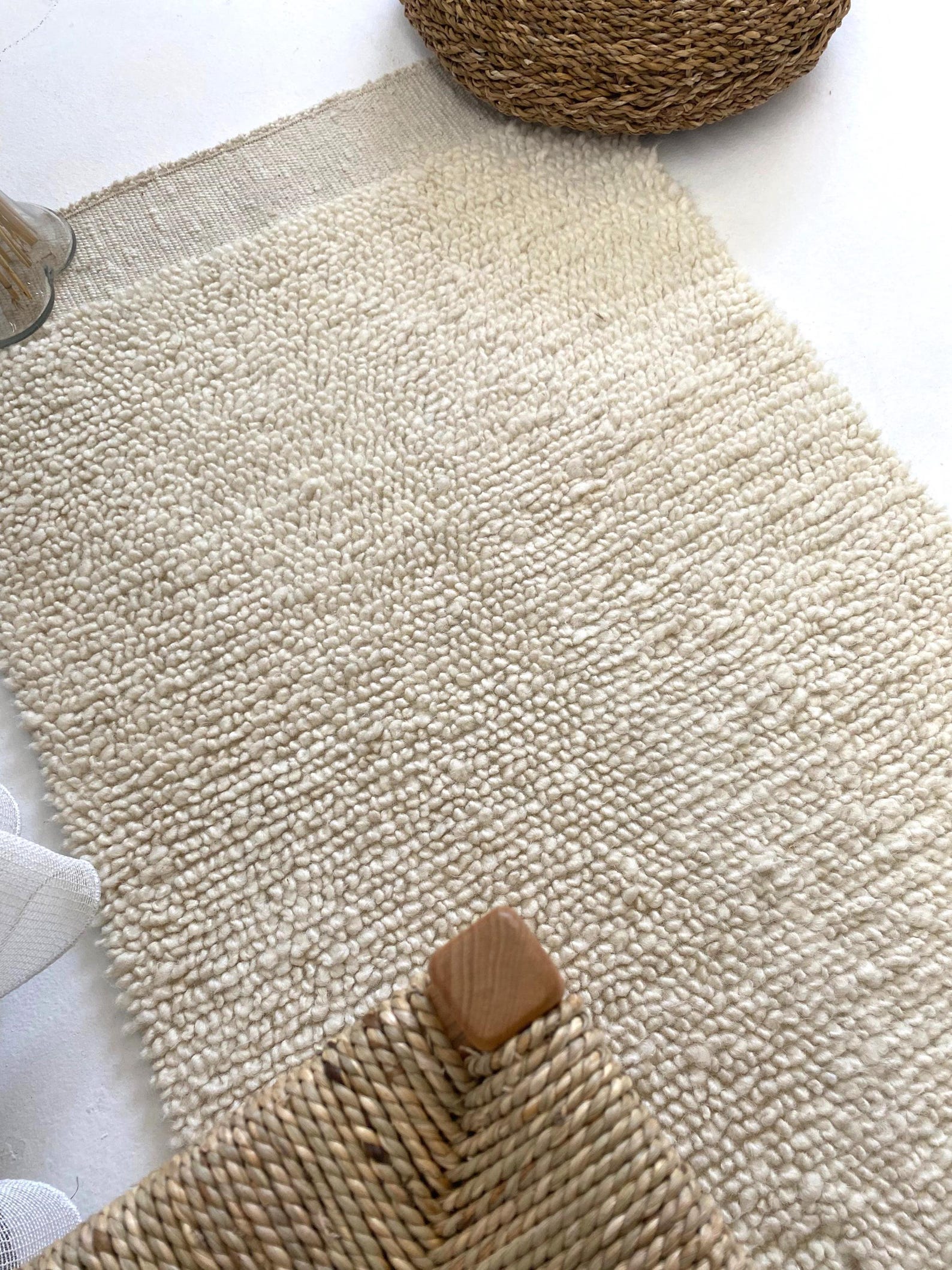 Off White Jute Runner Rug, Chunky White Runner Rug, Handmade Wool Rug ...