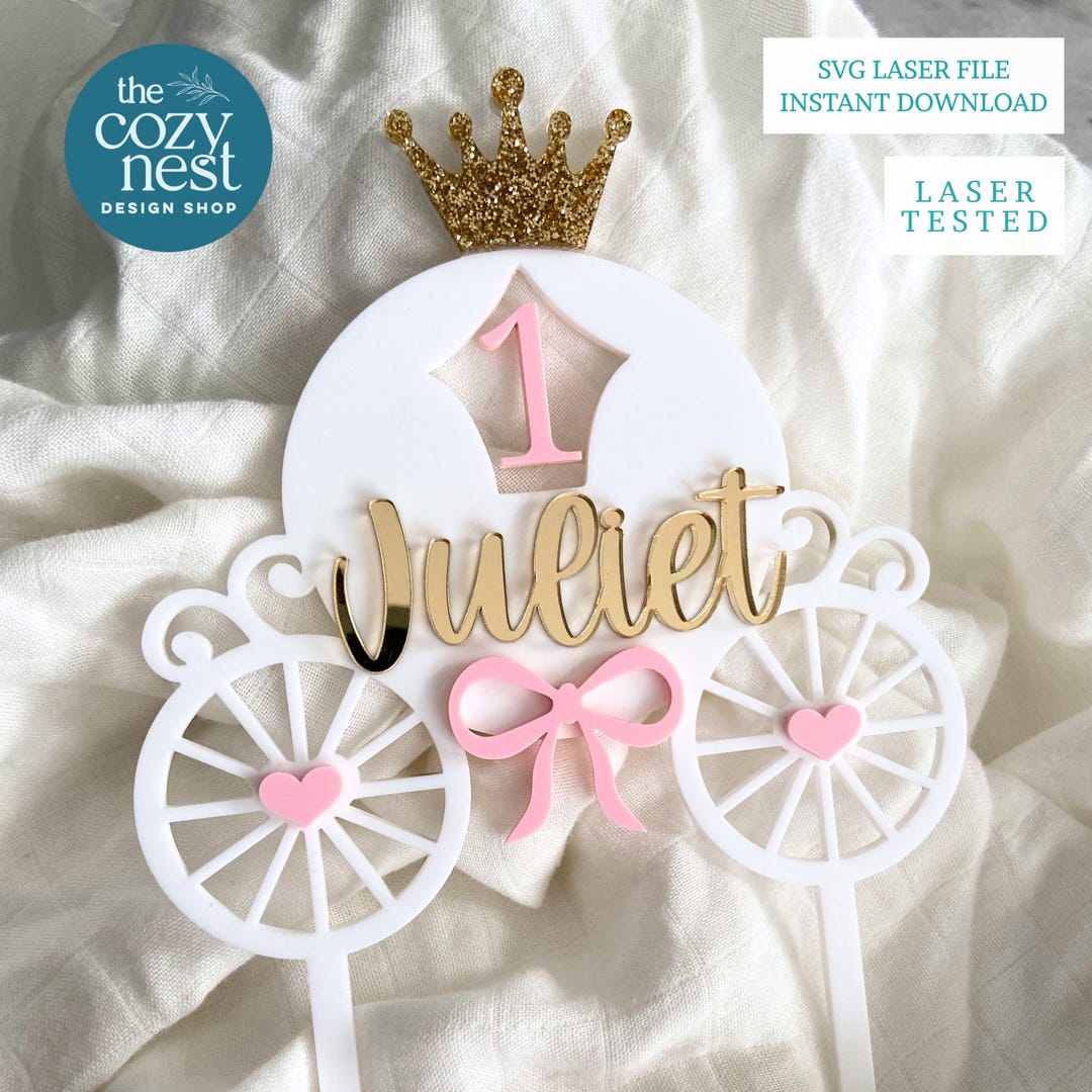 Princess Carriage Cake Topper: Laser Cut File (SVG,DXF, Digital ...