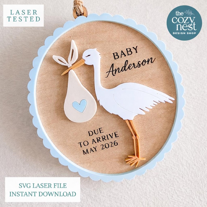 Stork Baby Announcement Ornament SVG: Laser Cut File SVG, DXF (digital ...