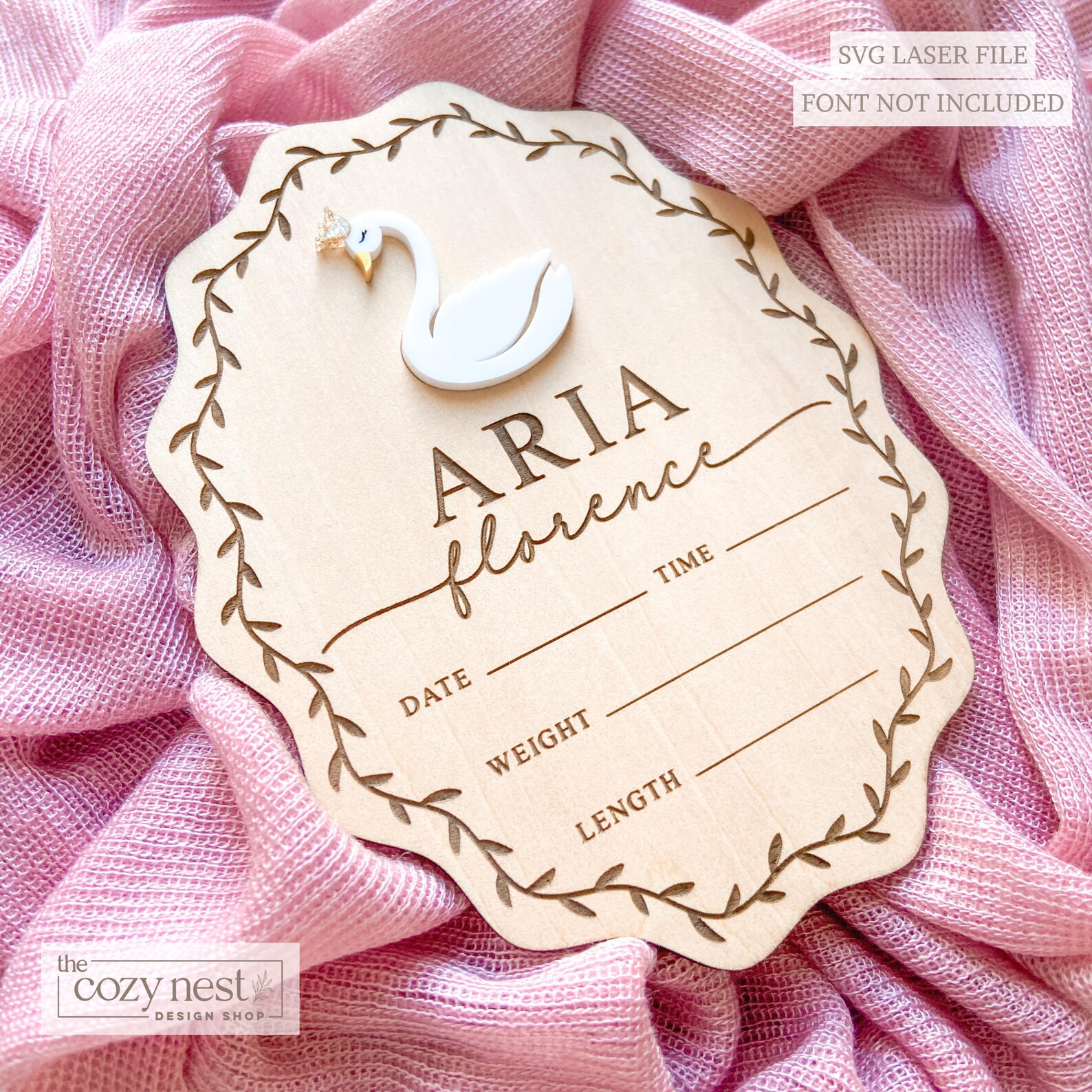 Baby Girl Birth Announcement Swan SVG: Laser File (digital Download) - Etsy