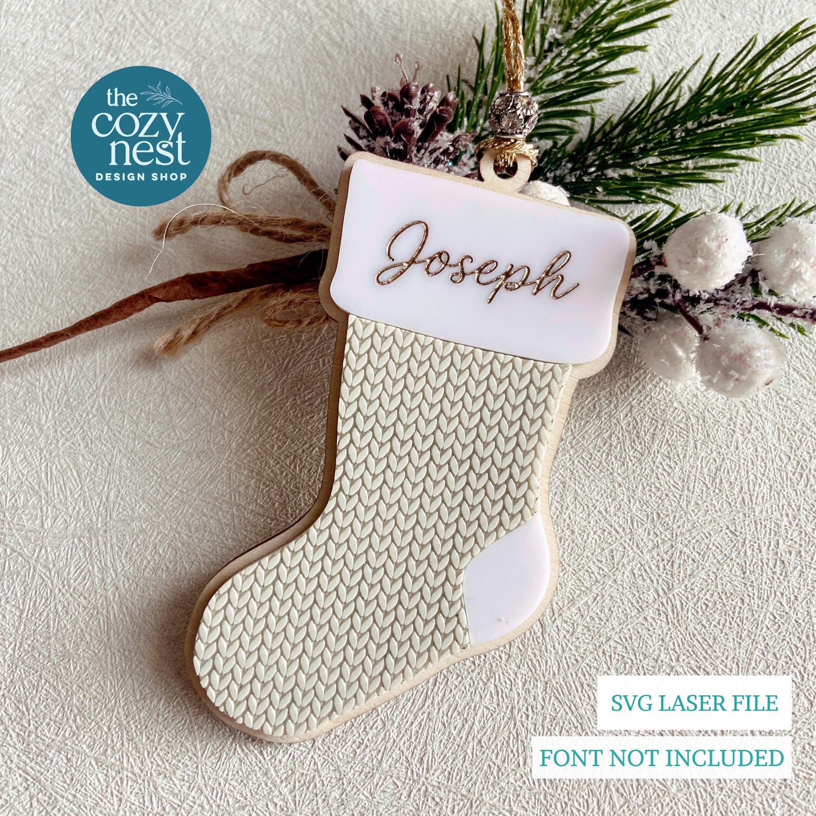 Christmas Stocking Ornament With Knit Pattern SVG: Laser Cut File SVG ...