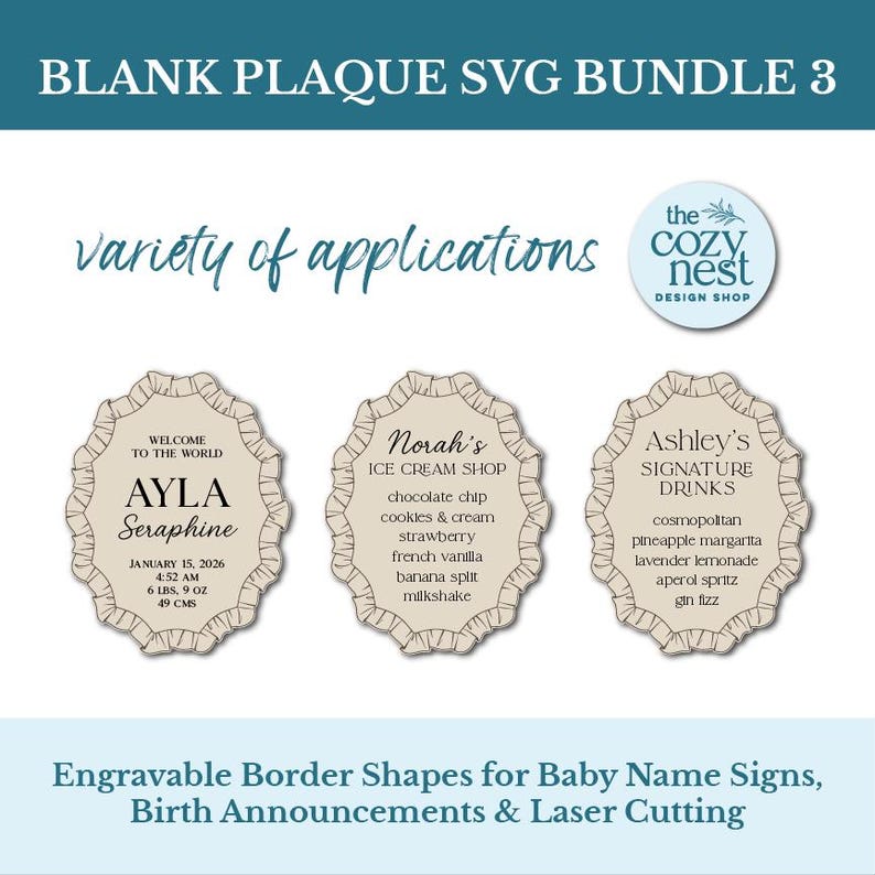 SVG Plaque Bundle 3 Decorative Frame Blanks for Signs and Laser ...