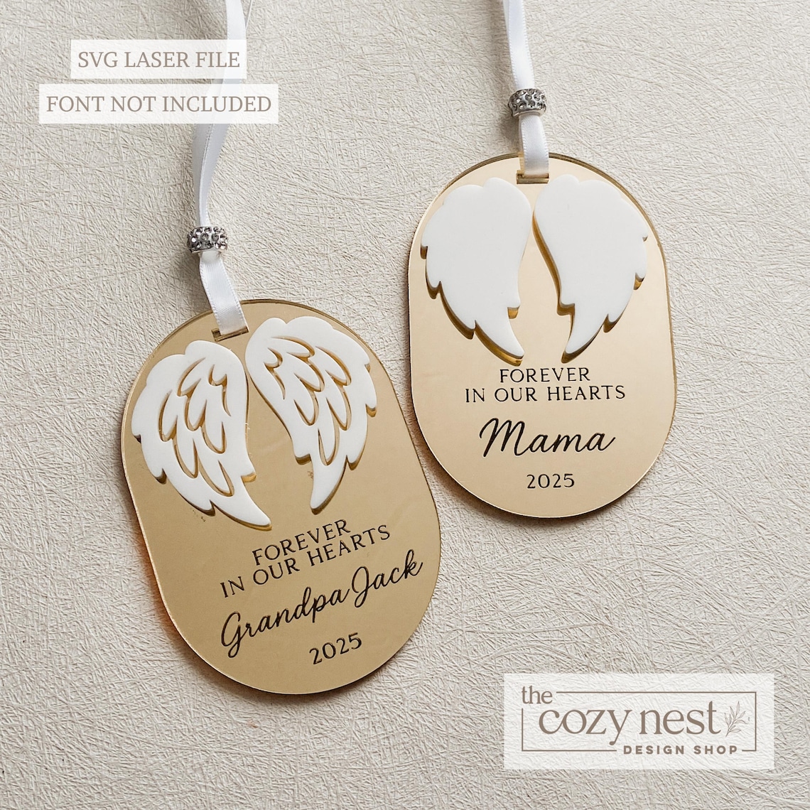 Memorial Ornament Angel Wings SVG | Personalized Remembrance Laser Cut ...