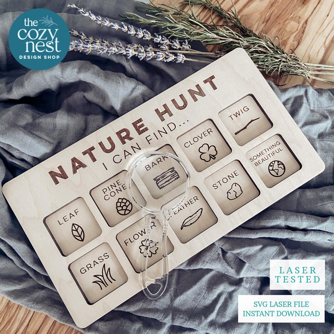 Nature Scavenger Hunt Board SVG: Educational Toy Laser Cut File (SVG ...