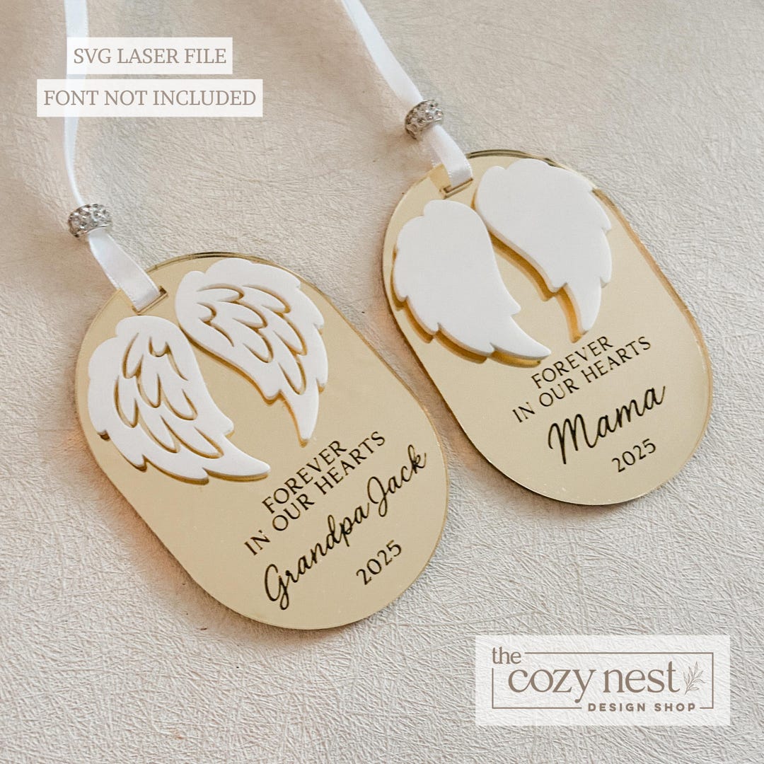 Memorial Ornament Angel Wings SVG | Personalized Remembrance Laser Cut ...