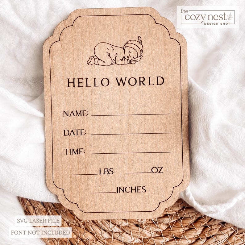 Baby Birth Announcement SVG | Hello World Newborn Sign Laser File ...
