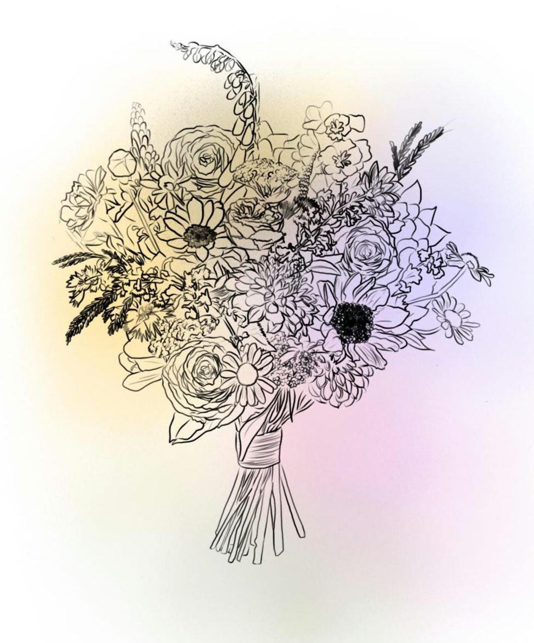 Customisable Flower Bouquet Drawing - Etsy