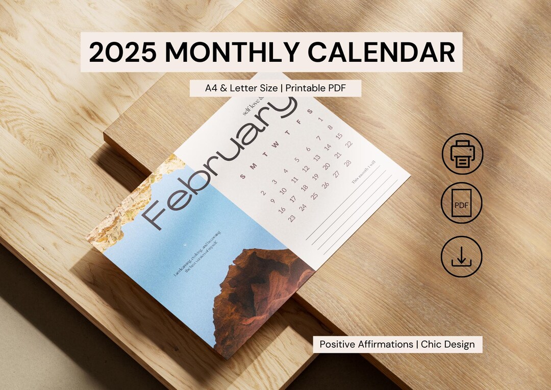 2025 Digital A4 & Letter Calendar - Monthly Affirmations With ...
