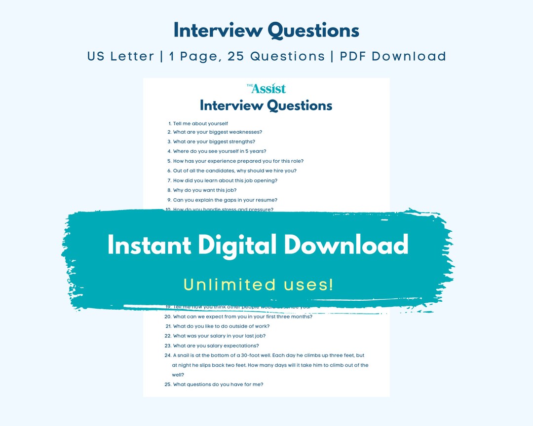 Job Interview Questions | Employee Hiring & Onboarding | PDF Printable ...