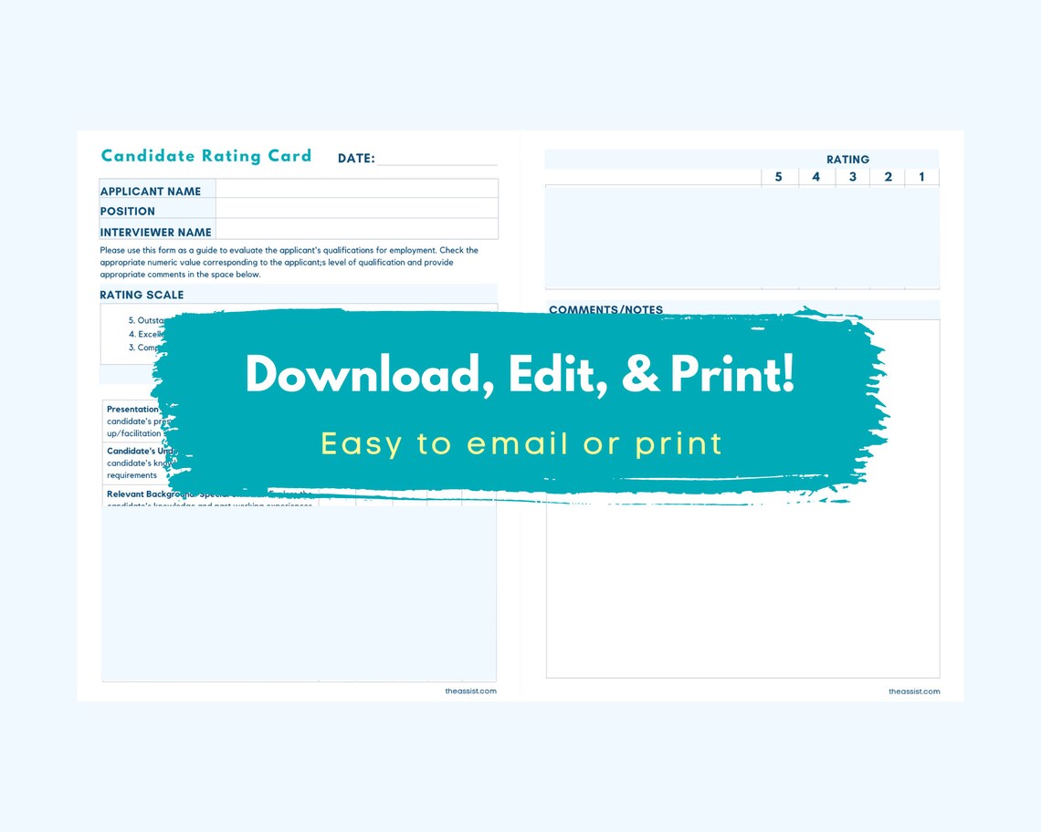 Candidate Rating Card | Employee Onboarding | HR New Employee Form ...