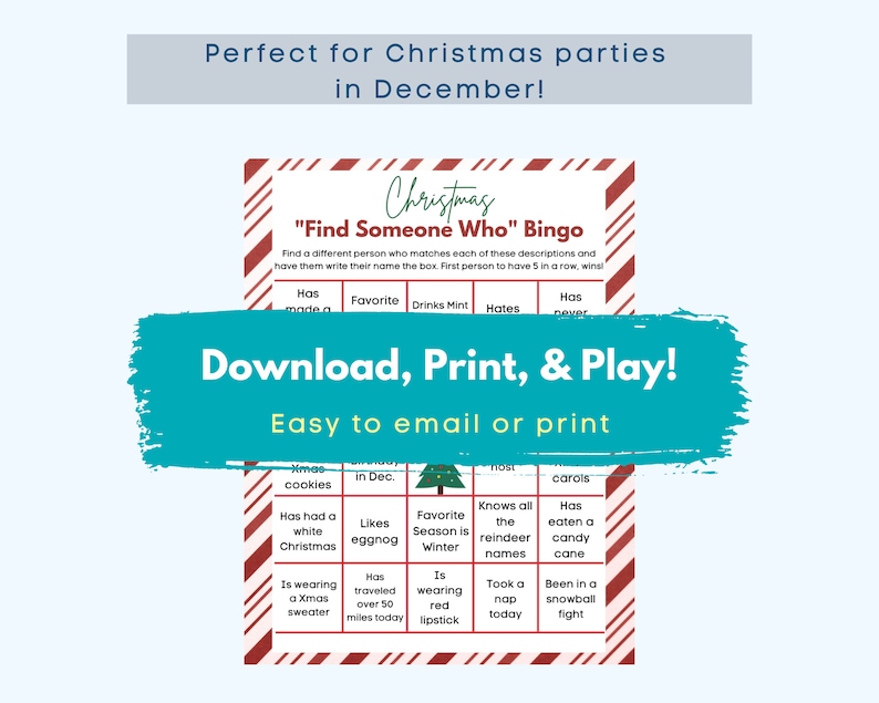 Christmas "find Someone Who" Bingo Game | Winter Holiday Bingo | Group ...