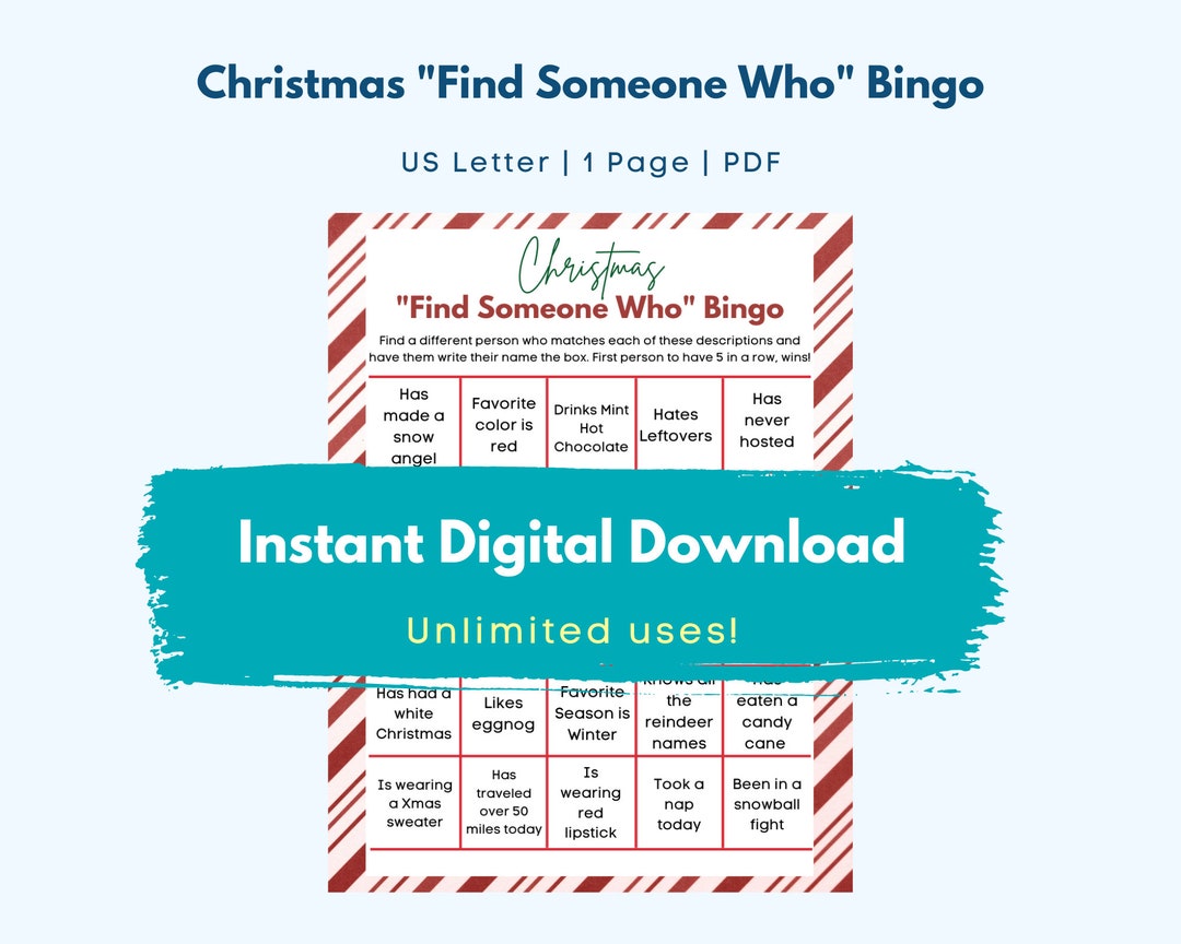 Christmas "find Someone Who" Bingo Game | Winter Holiday Bingo | Group ...