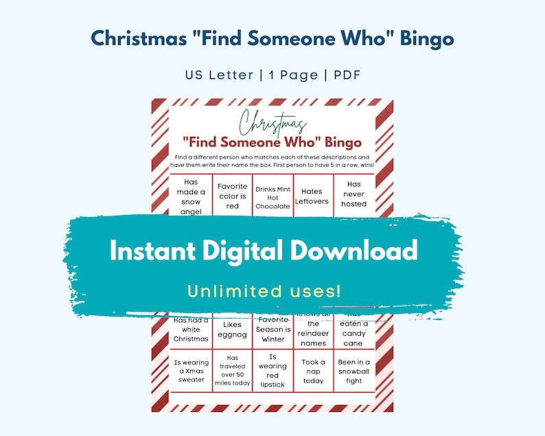 Christmas "find Someone Who" Bingo Game | Winter Holiday Bingo | Group ...