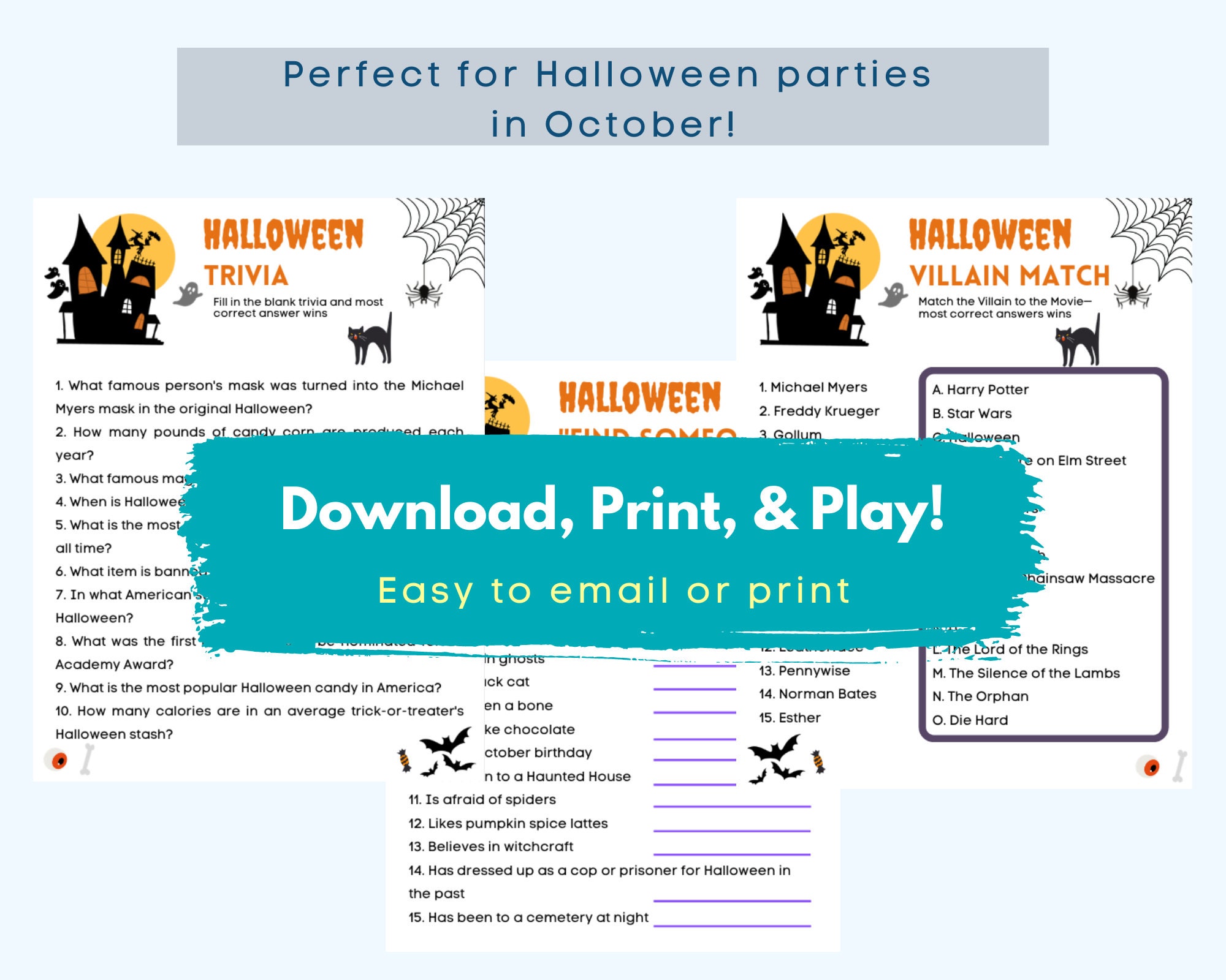 Halloween Game Bundle | Halloween Office Party Games | Printable ...