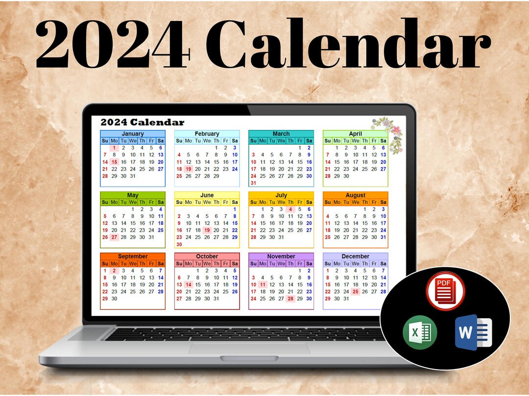 2024 Editable Calendars Customizable, Printable Microsoft Word .docx ...