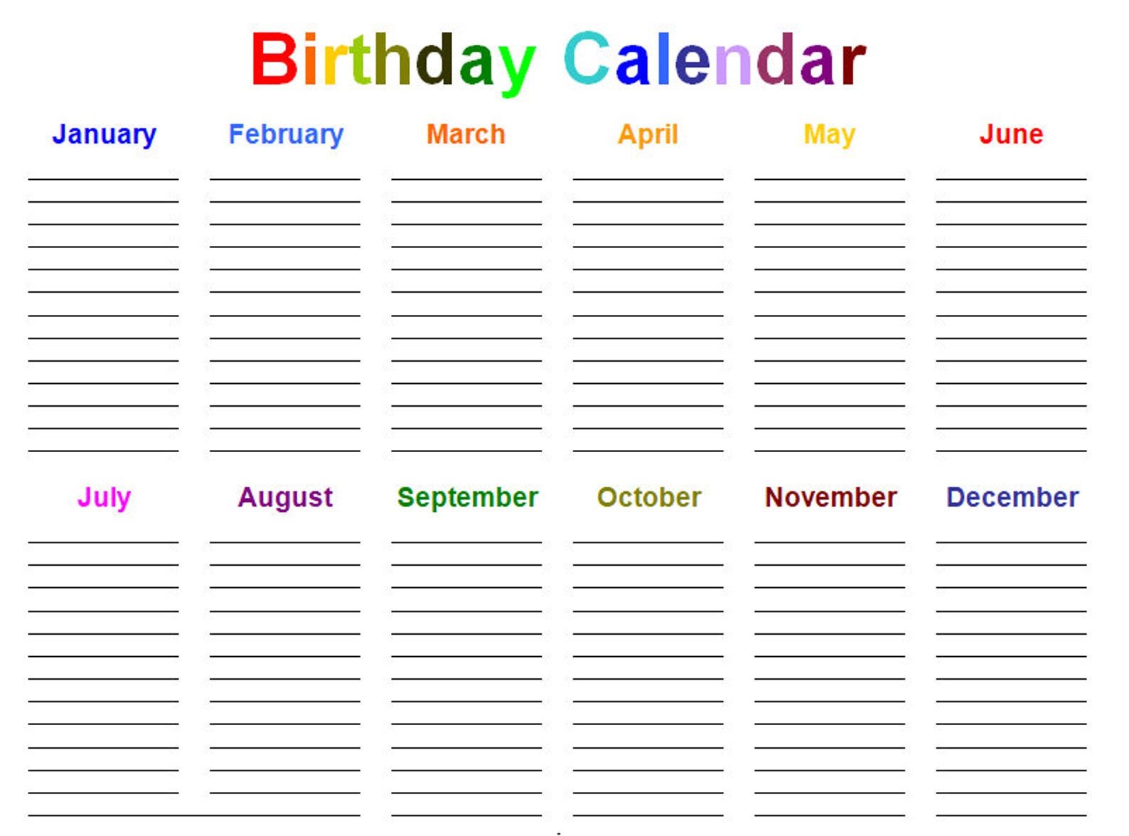 Editable Birthday Calendar - Customizable, Easily Printable - Microsoft ...