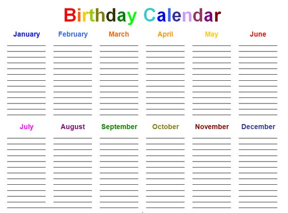 Editable Birthday Calendar Customizable, Easily Printable Microsoft Word .docx and Excel .xlsx Files Digital Download - Etsy