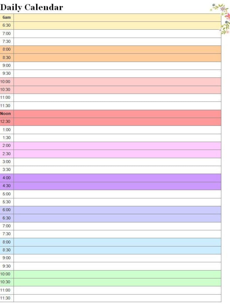 Editable Daily Calendars - Microsoft Word & Excel Files - Instant ...
