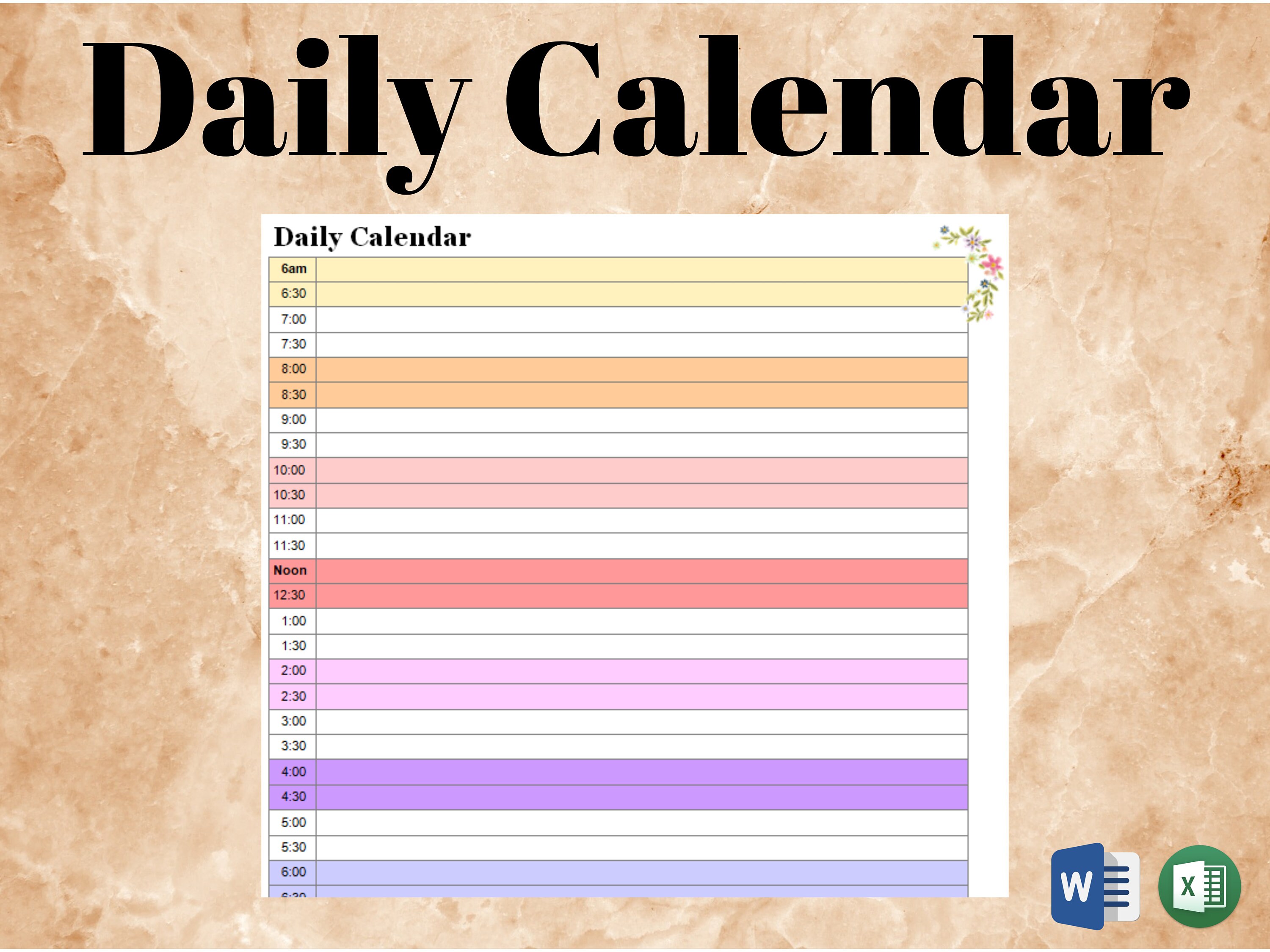 Editable Daily Calendars - Microsoft Word & Excel Files - Instant ...