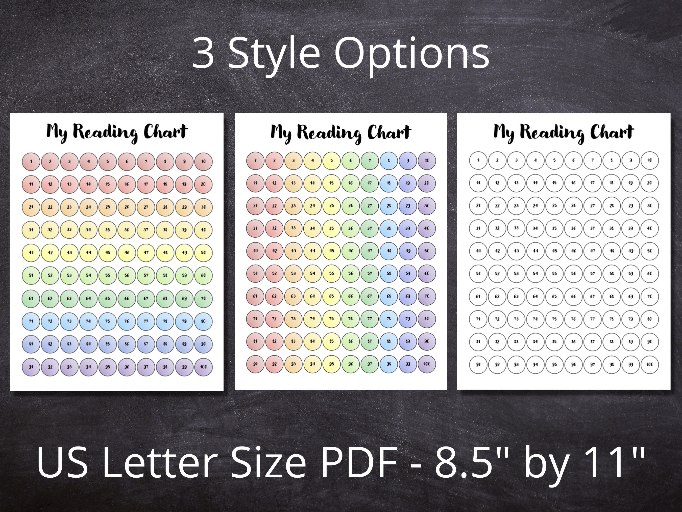 Reading Chart 100 Days Numbered | Rainbow Reading Chart - Etsy