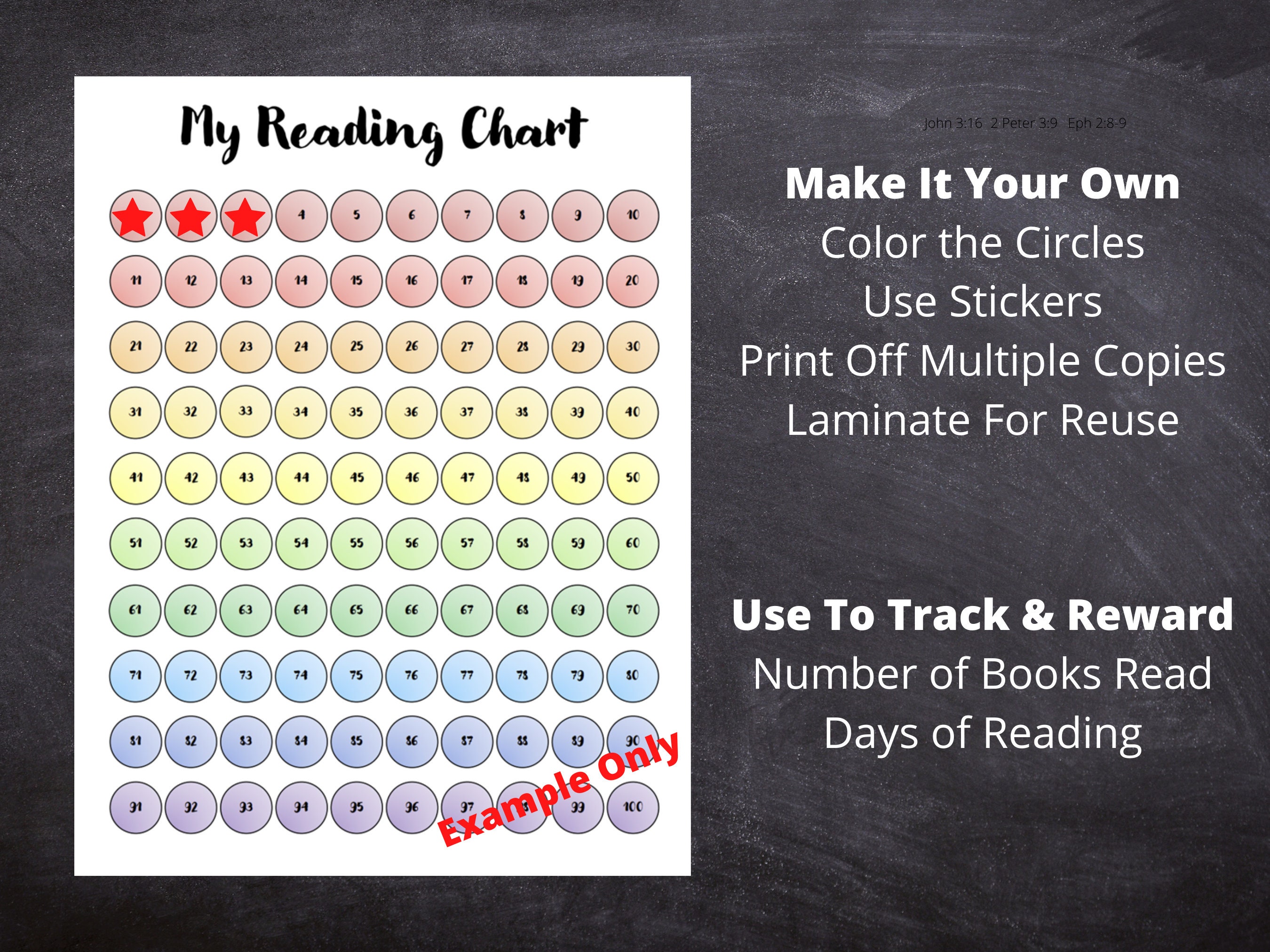 Reading Chart 100 Days Numbered | Rainbow Reading Chart - Etsy