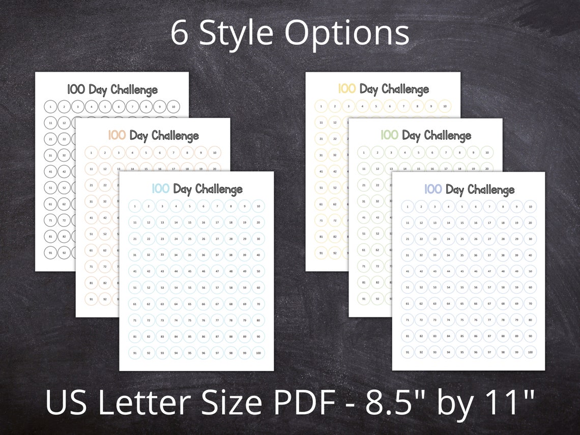 100 Day Challenge Chart | 100 Day Challenge Tracker - Etsy