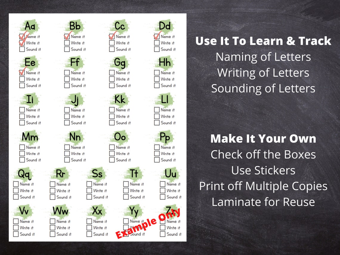 Alphabet Chart | Alphabet Progress Chart - Etsy