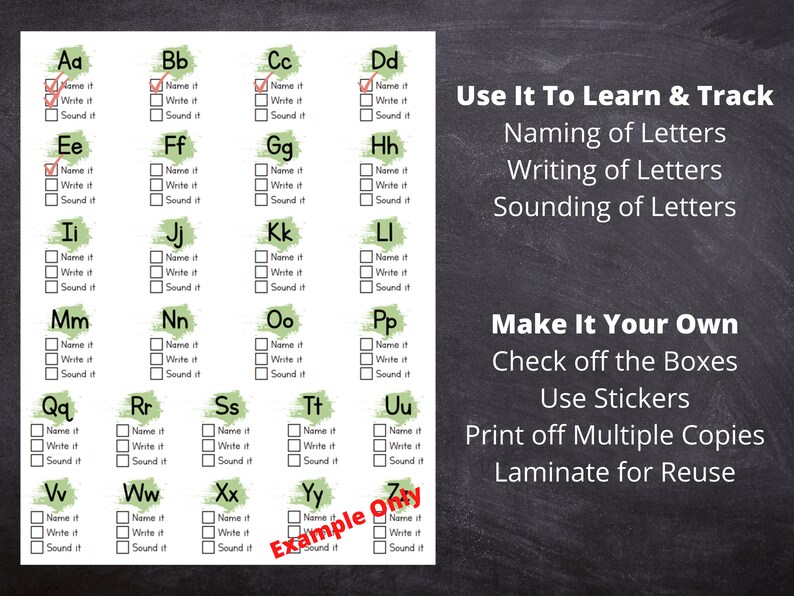 Alphabet Chart | Alphabet Progress Chart - Etsy