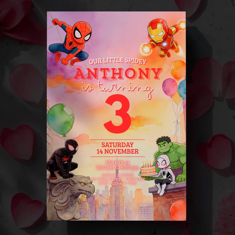 Spidey and Friends Birthday Invitation: Editable Canva Template (5x7 In ...