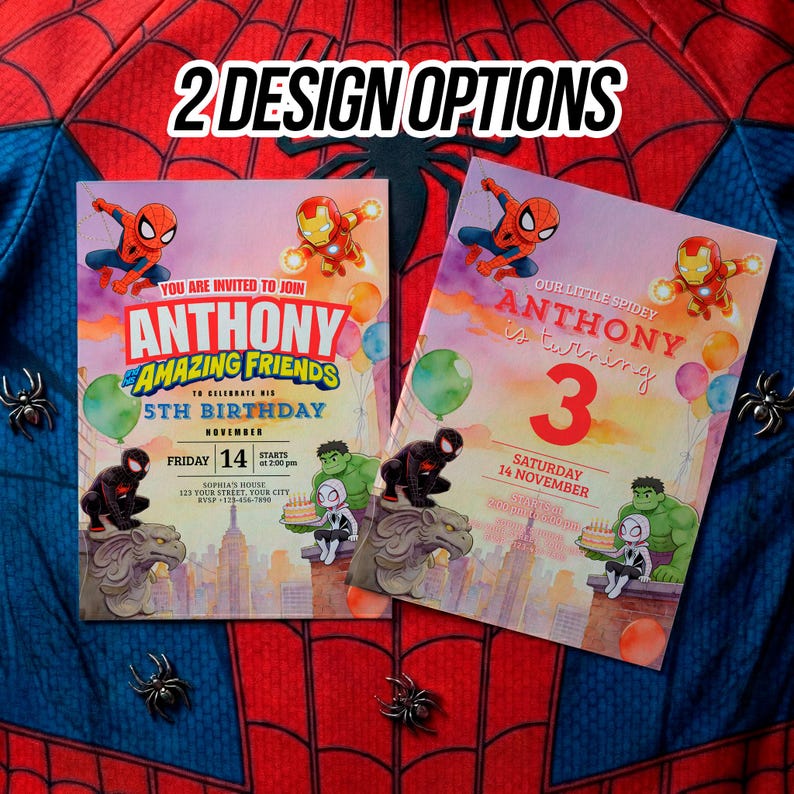 Spidey and Friends Birthday Invitation: Editable Canva Template (5x7 In ...
