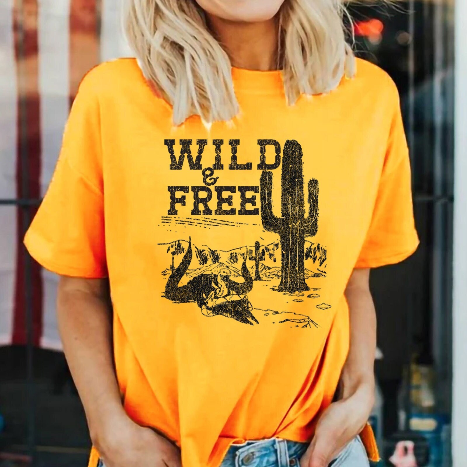 Wild and Free Graphic Tee, Western Theme Shirt, America Tee, Desert T ...