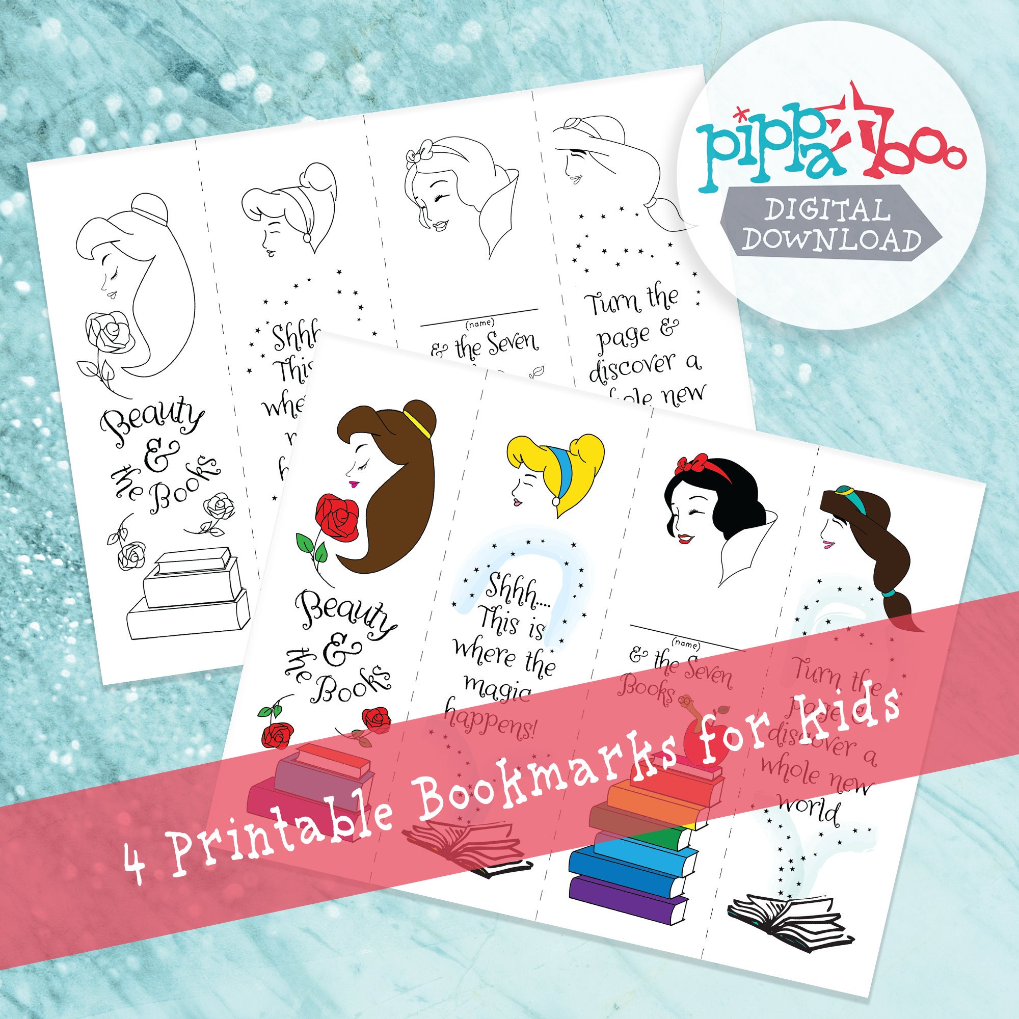 4 Printable Princess Bookmarks for Kids DIGITAL DOWNLOAD Instant ...