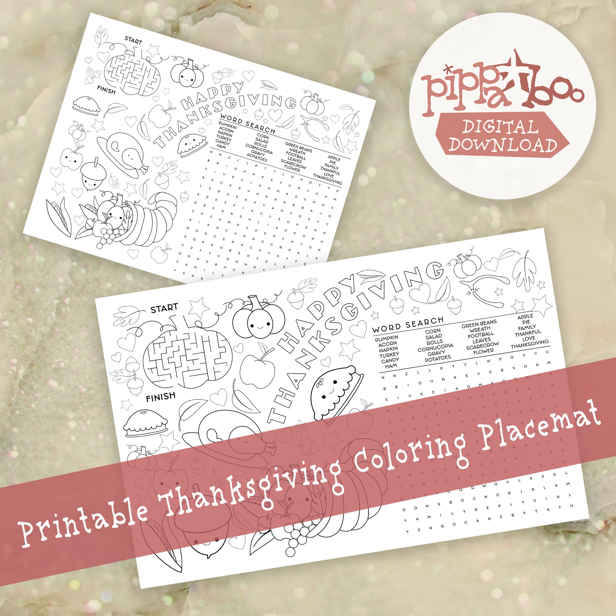 Printable Thanksgiving Placemat | Kids Table | Easy DIY | Word Search ...