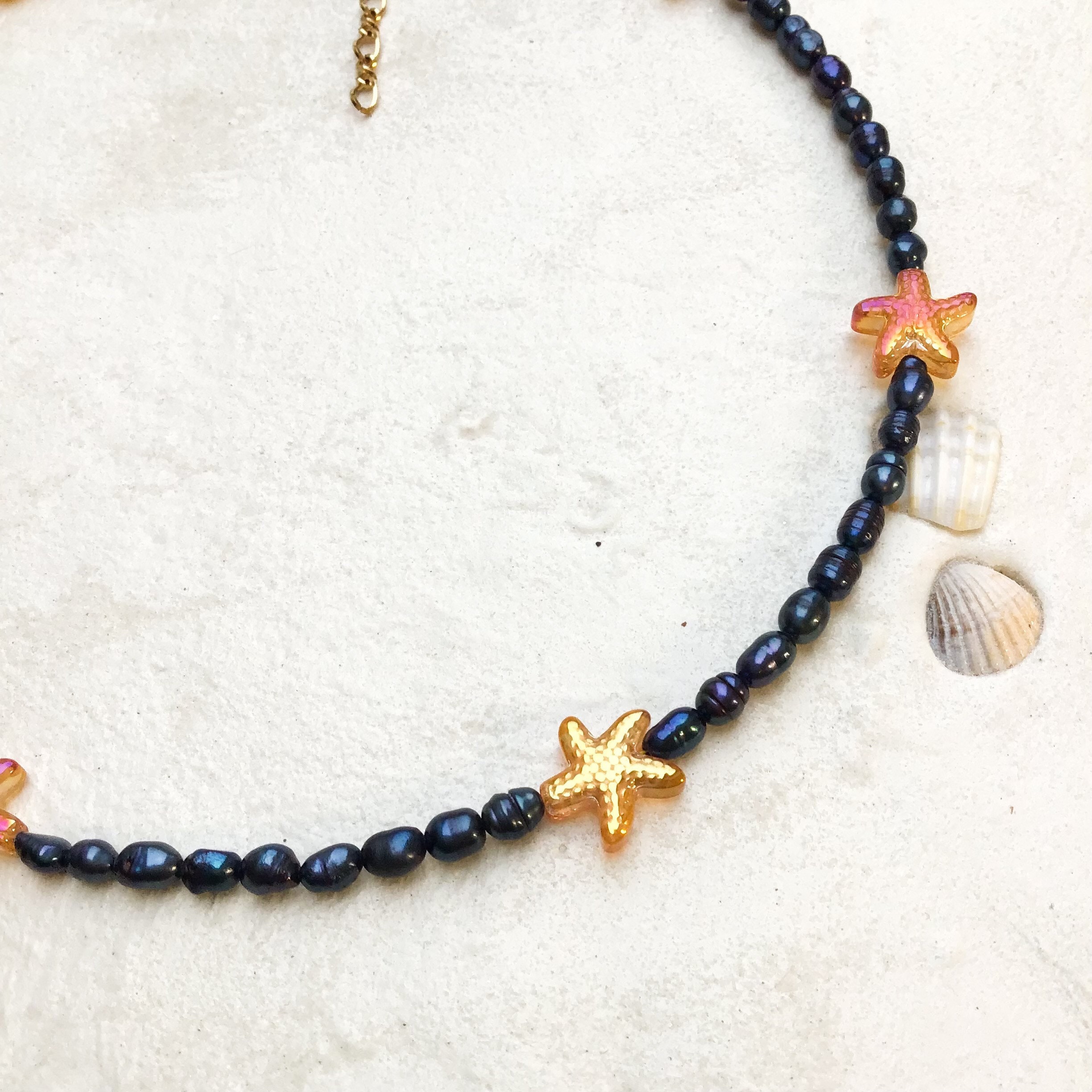Jandía Necklace Freshwater Pearls, Extension, Pearls, Starfish, Dark ...